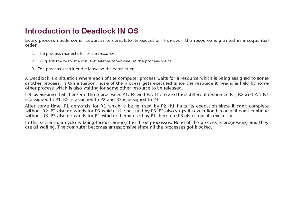 Principles OF OS part 2 - bcs 3104 - Introduction to Deadlock IN OS ...
