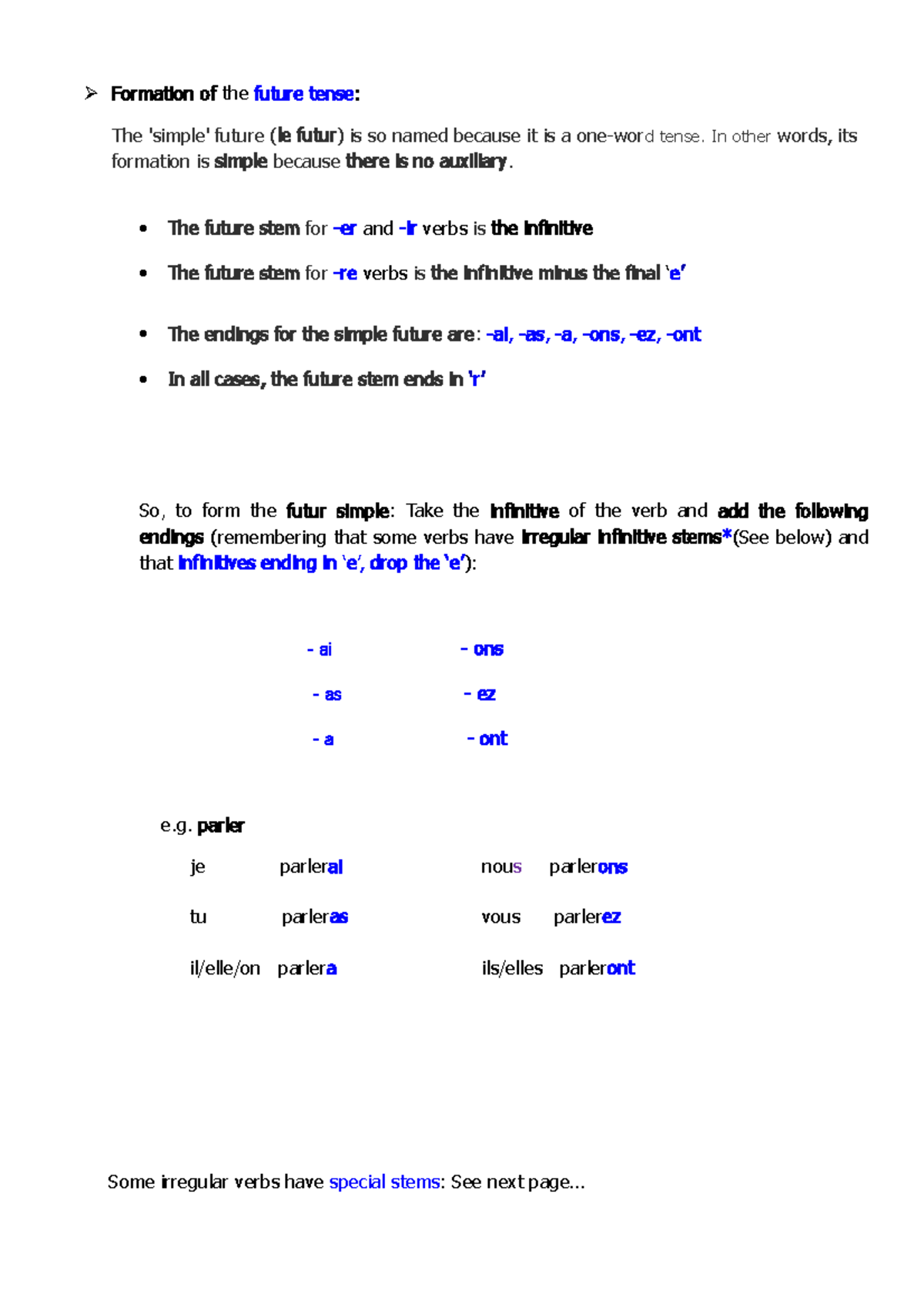 Formation of the 'le futur' future tense - Formation of the future ...