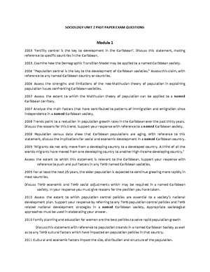 Introduction to Sociology Past paper Multiple Choice Questions - UWI ...