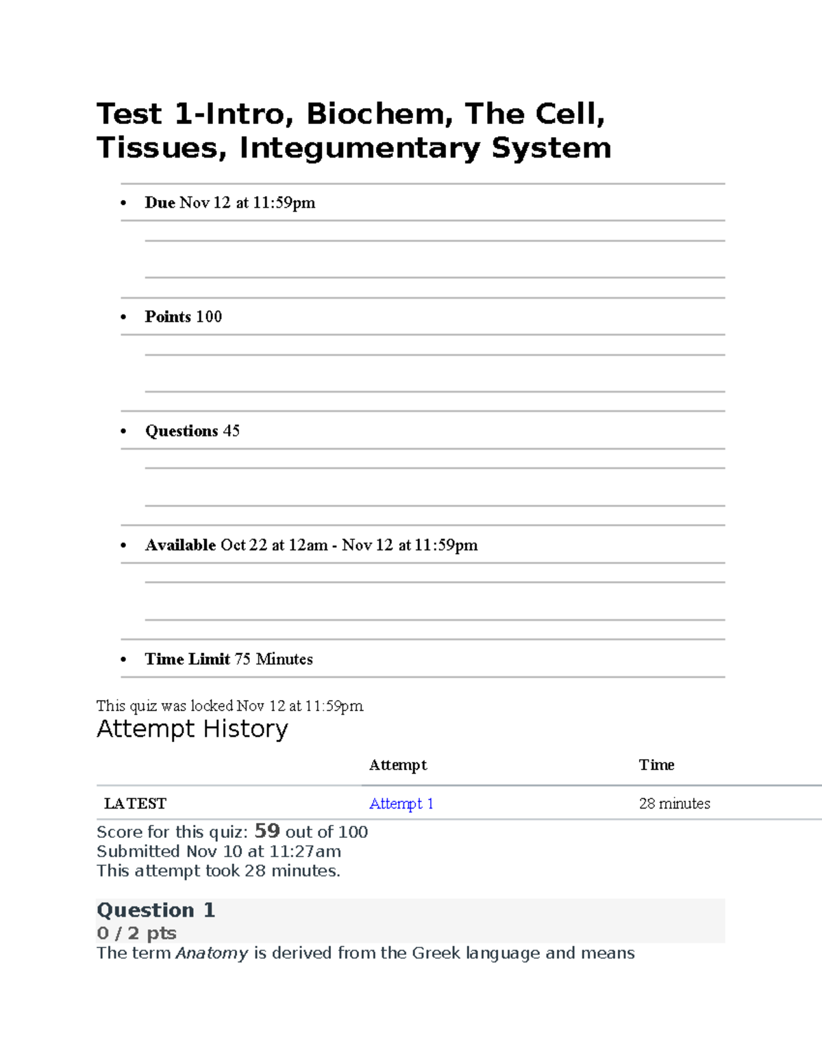 Test 1-Intro, Biochem, The Cell, Tissues, Integumentary System ...
