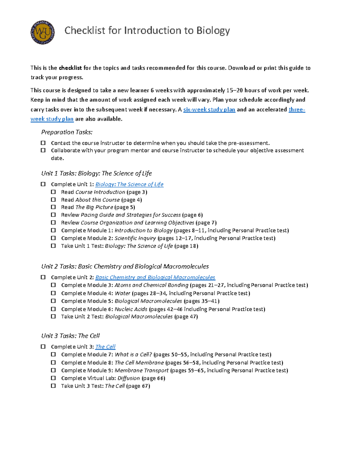 C190v2 pacing-guide checklist - Checklist for Introduction to Biology ...