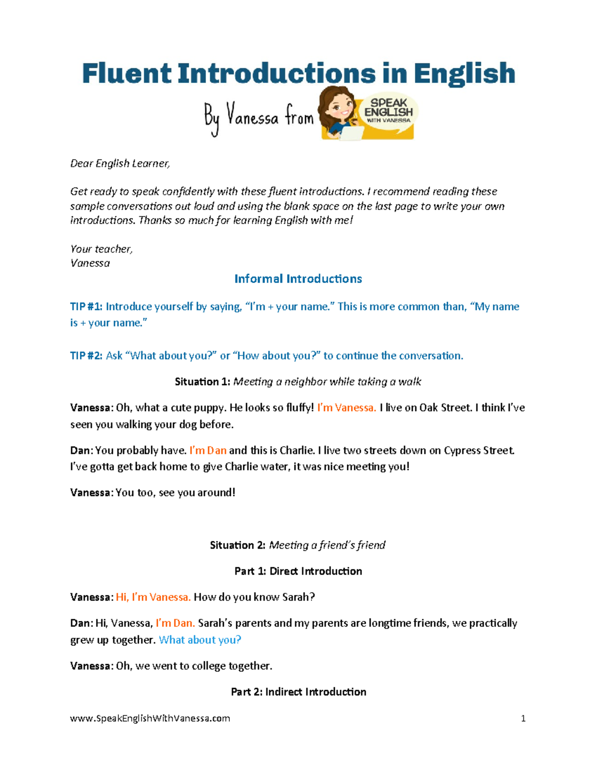 1. Fluent Introductions in English Speak English With Vanessa - Dear ...