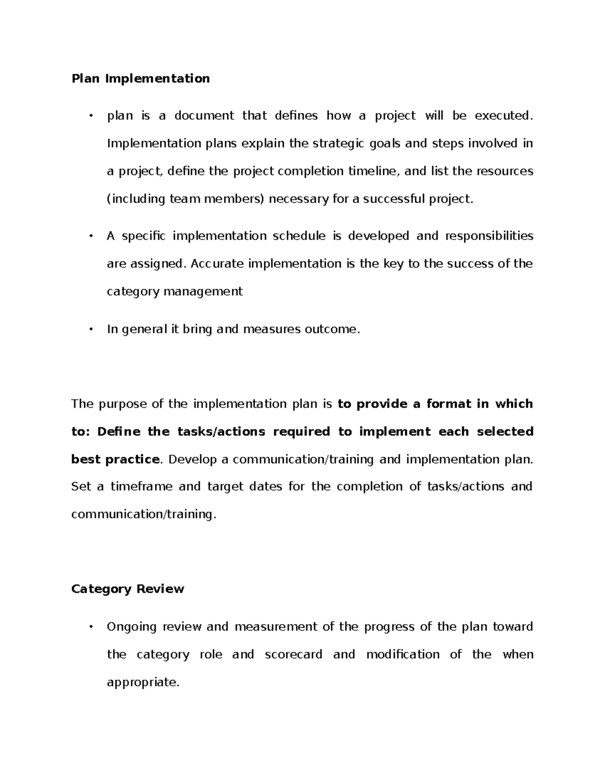 Plan Implementation - Plan Implementation plan is a document that ...