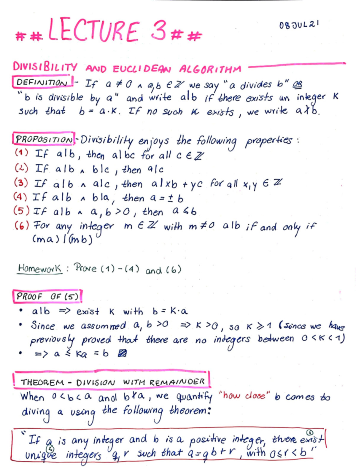 3. Divisibility and GCD - ## LECTURE 3 # 08 JUL 21 1 DIVISIBILITY AND ...