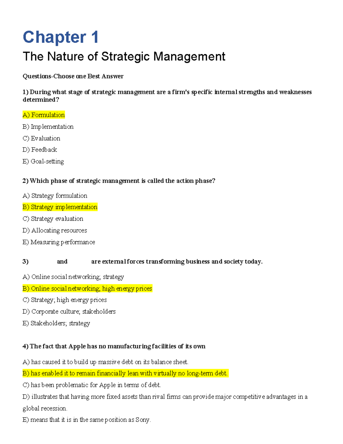 Lecture Questions (Ch 1 - 10) - Chapter 1 The Nature of Strategic ...