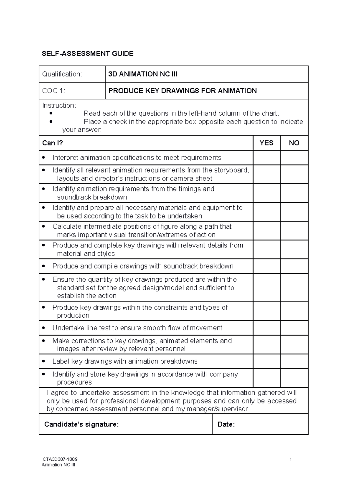 2. Self - Assessment Guide - Qualification: 3D ANIMATION NC III COC 1: PRODUCE KEY DRAWINGS FOR ...