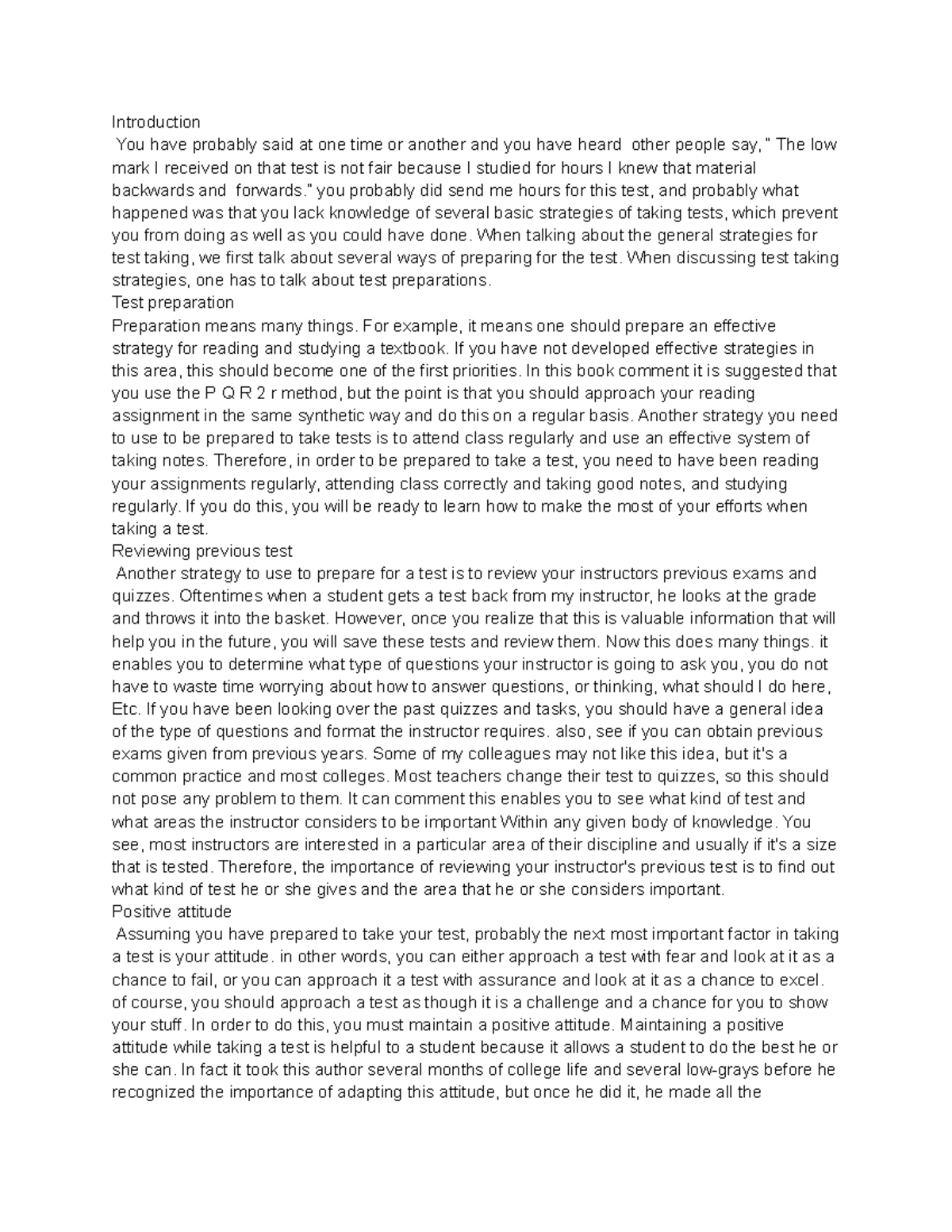 Strategies for taking test at the college level - Introduction You have ...