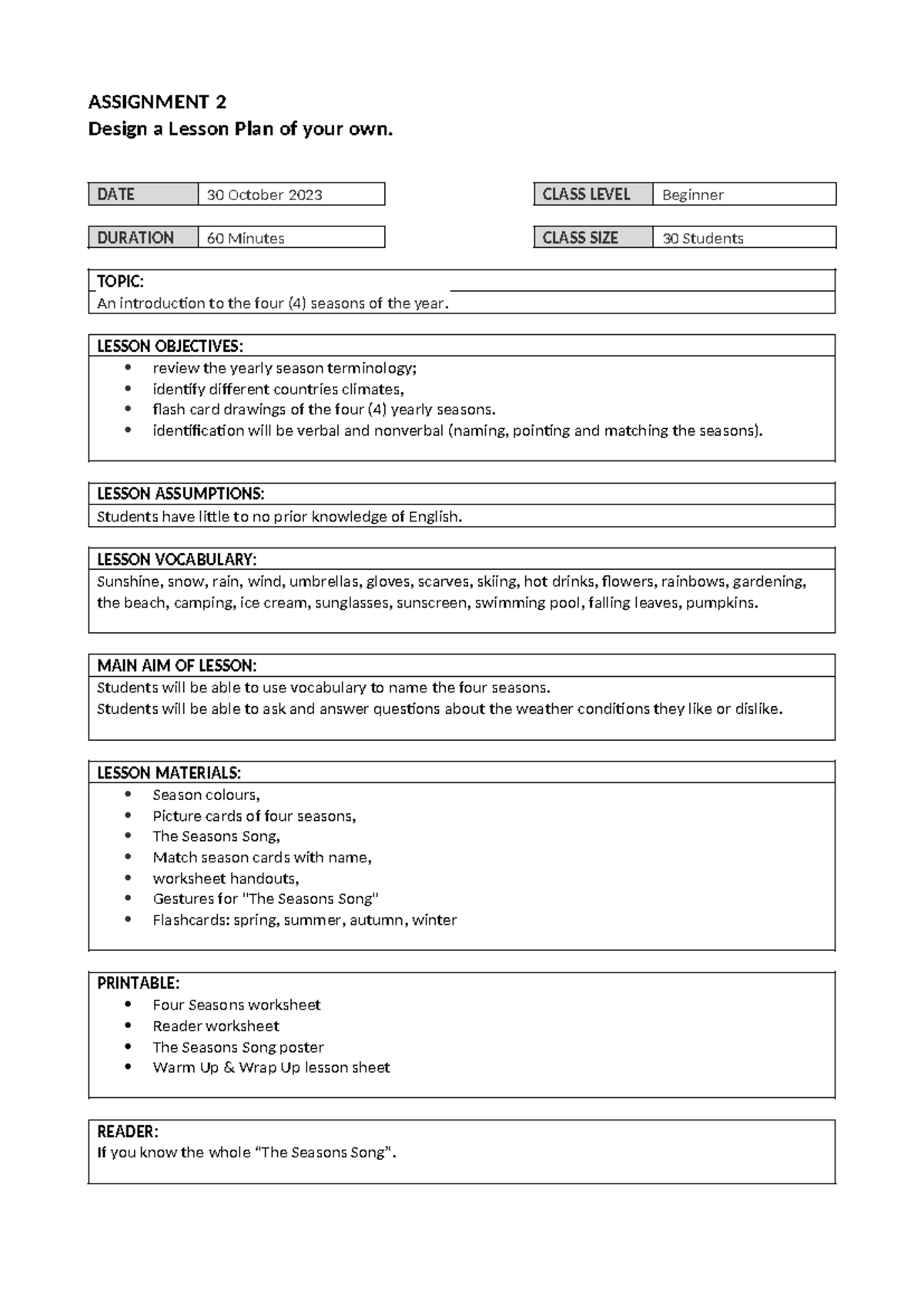 Assignment 02 - Design a lesson plan of your own - ASSIGNMENT 2 Design ...