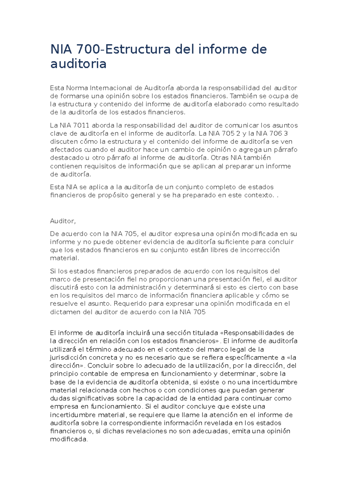 528771948 NIA 700 Ensayo - NIA 700-Estructura del informe de auditoria ...