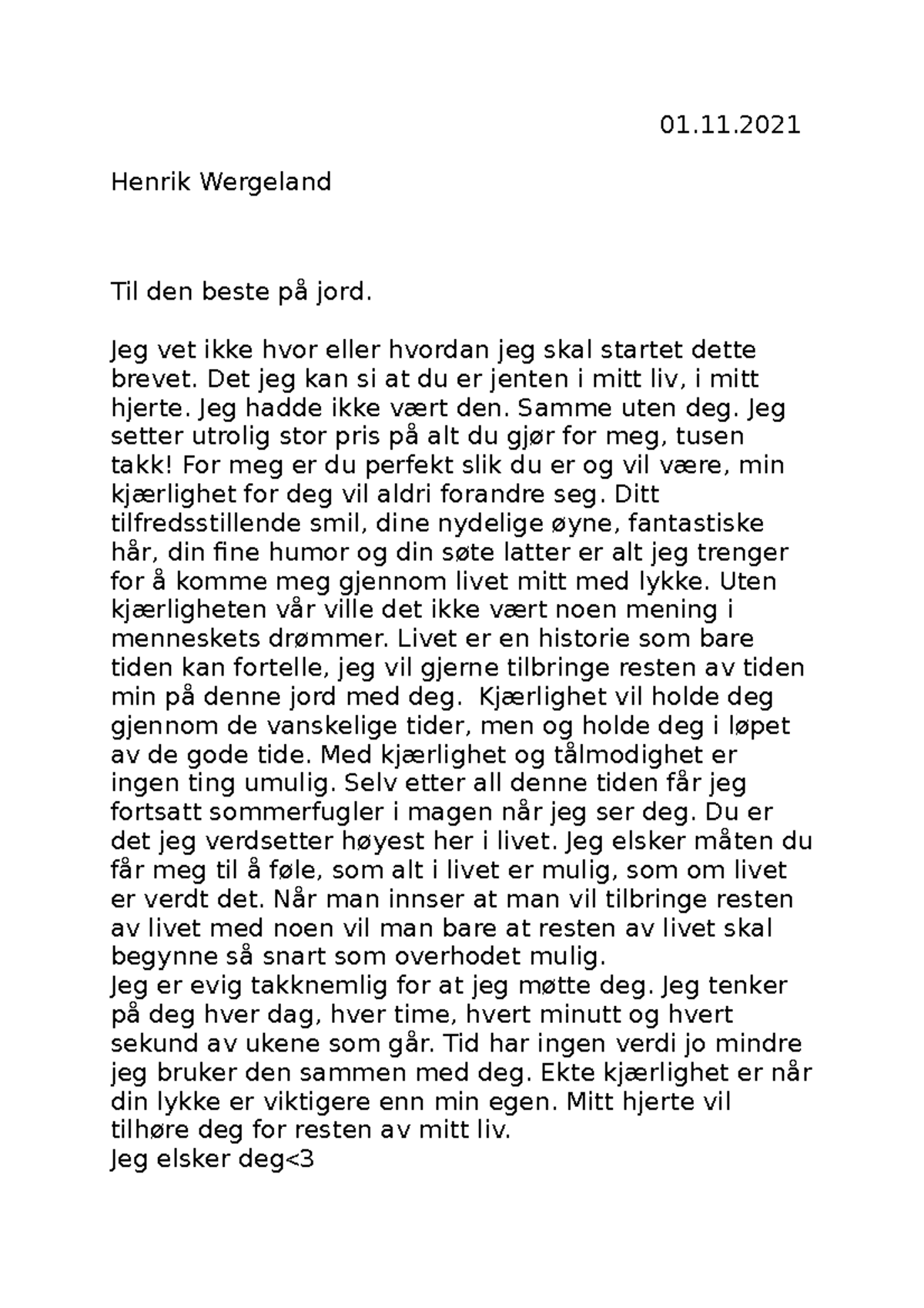 Henrik W brev - 01. Henrik Wergeland Til den beste på jord. Jeg vet ...