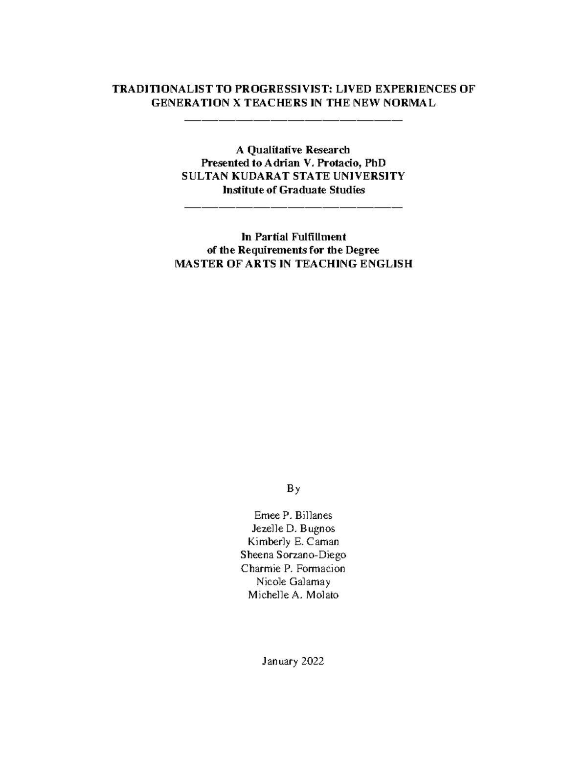 QUAL Paper Full Blown 3 - for study purposes - TRADITIONALIST TO ...