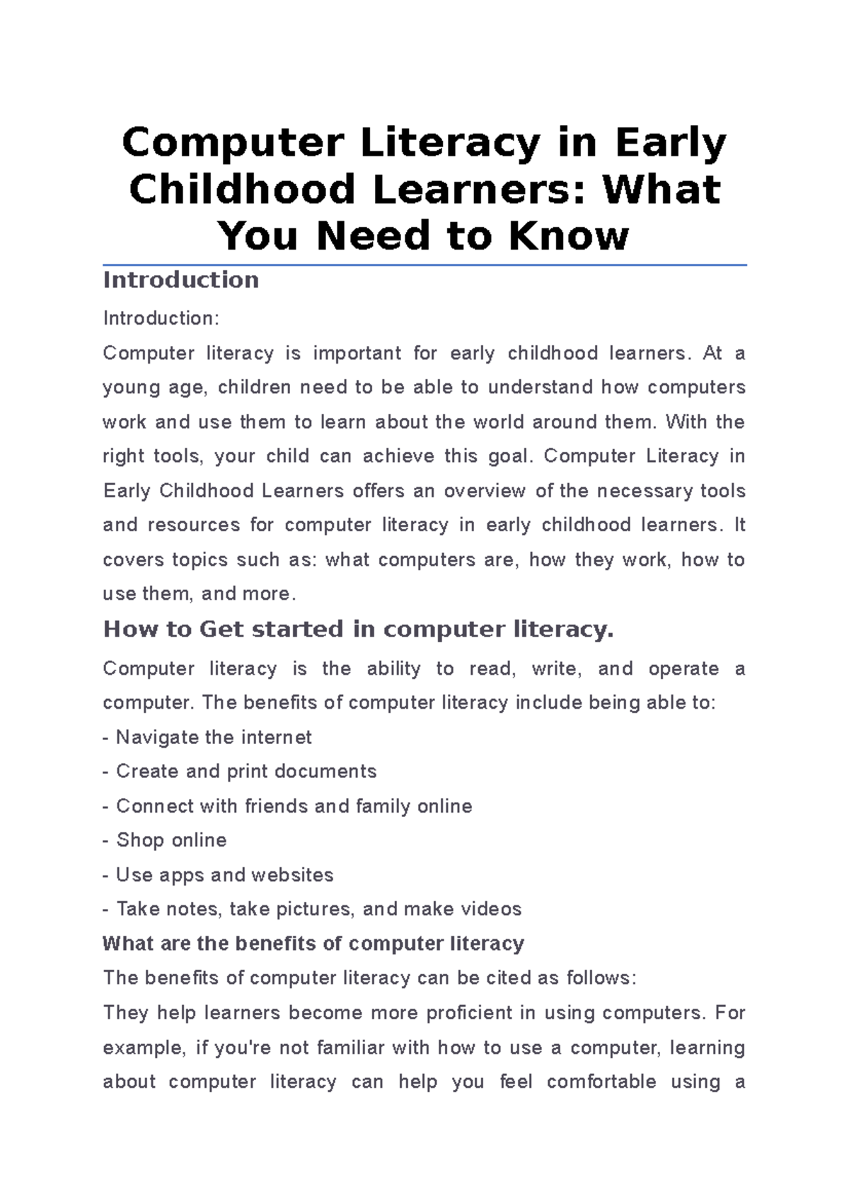 Computer Literacy in Early Childhood Learners What You Need to Know ...