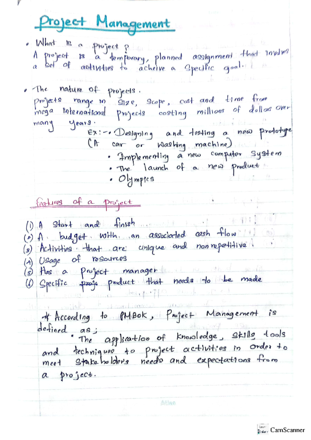 PM - 1 - handwritten short notes - Project Management What is a project ...