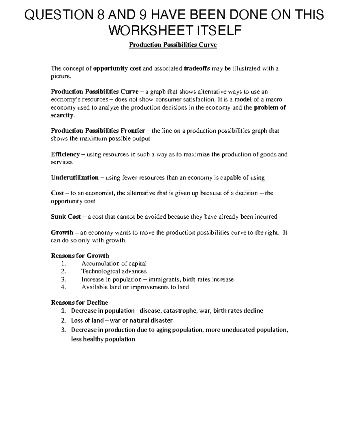 PPC Practice - Asynch Completed - Production Possibilities Curve The ...