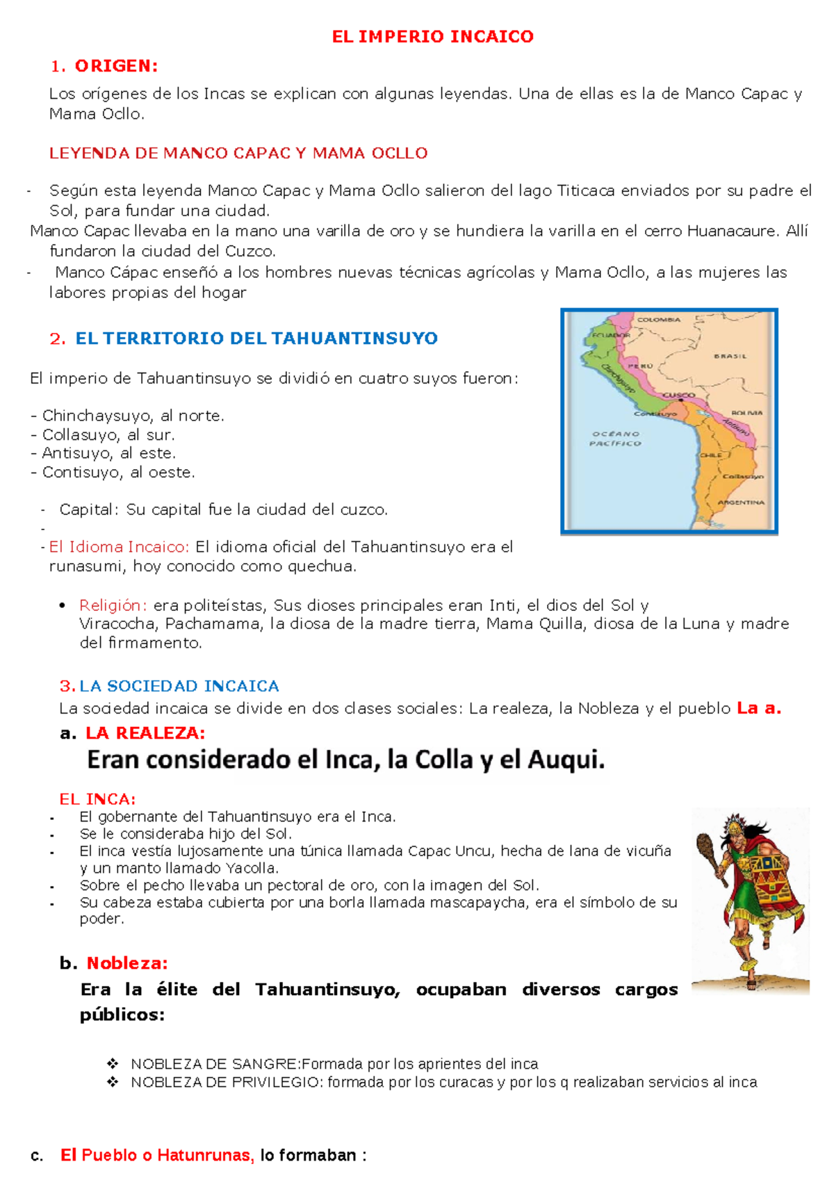 imperio incaico - EL IMPERIO INCAICO 1. ORIGEN: Los orígenes de los Incas se explican con ...