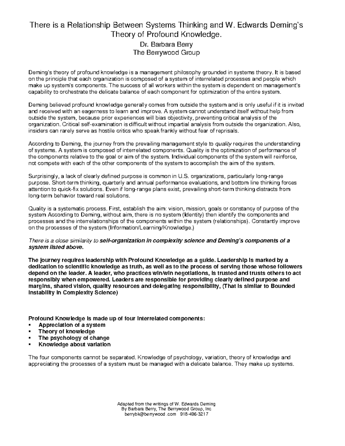 Deming Paper profound knowledge - There is a Relationship Between ...