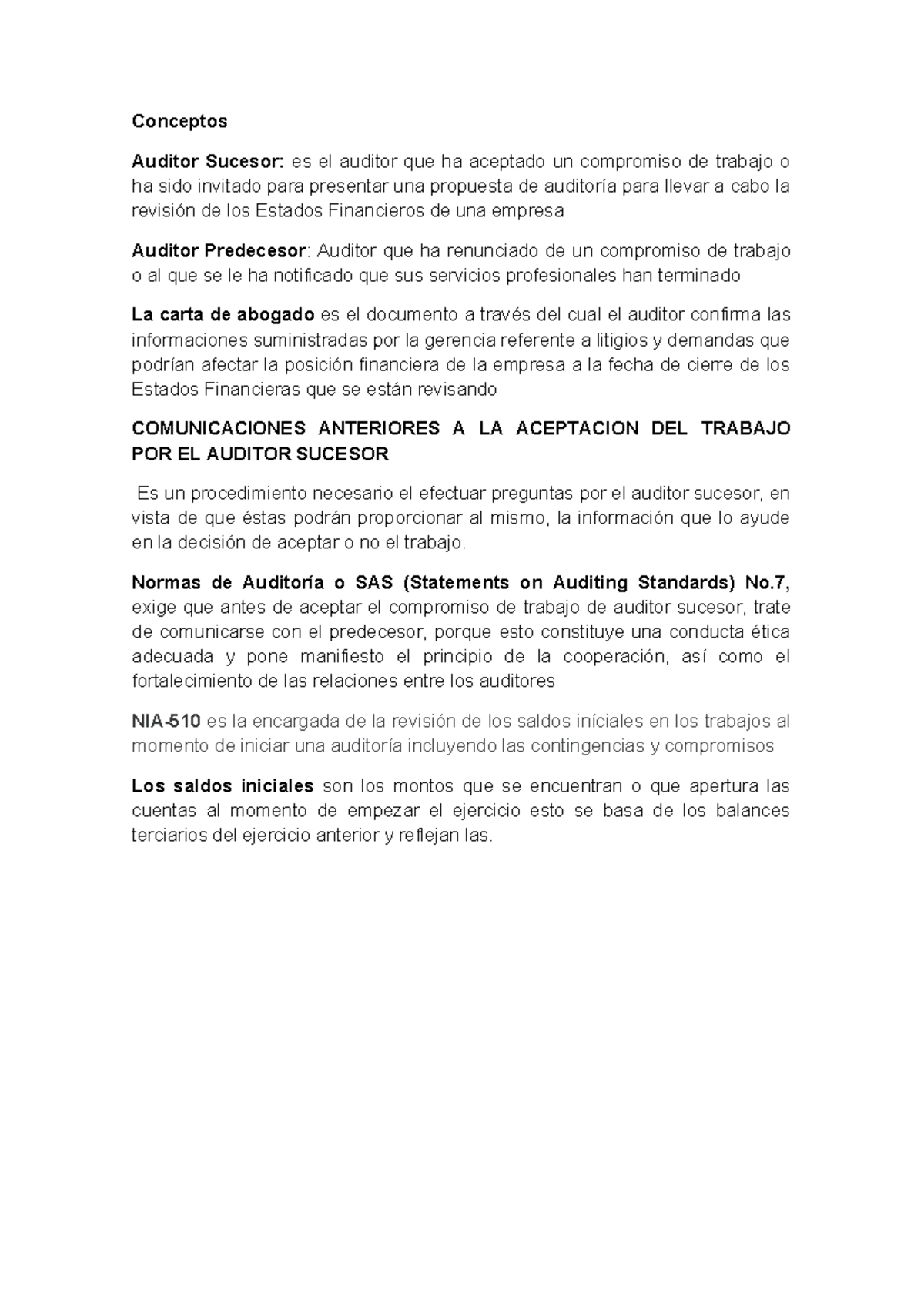 Conceptos - Comunicacion de Auditores - Conceptos Auditor Sucesor: es ...