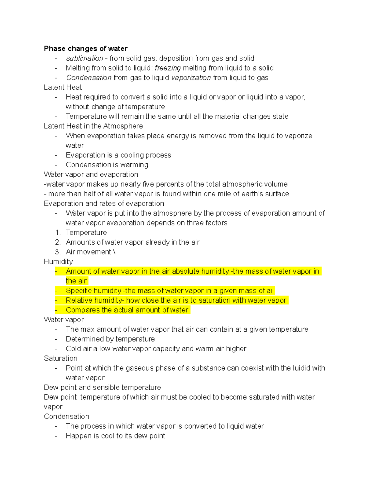 Geog part 4 - Lecture 4 notes - Phase changes of water - sublimation ...