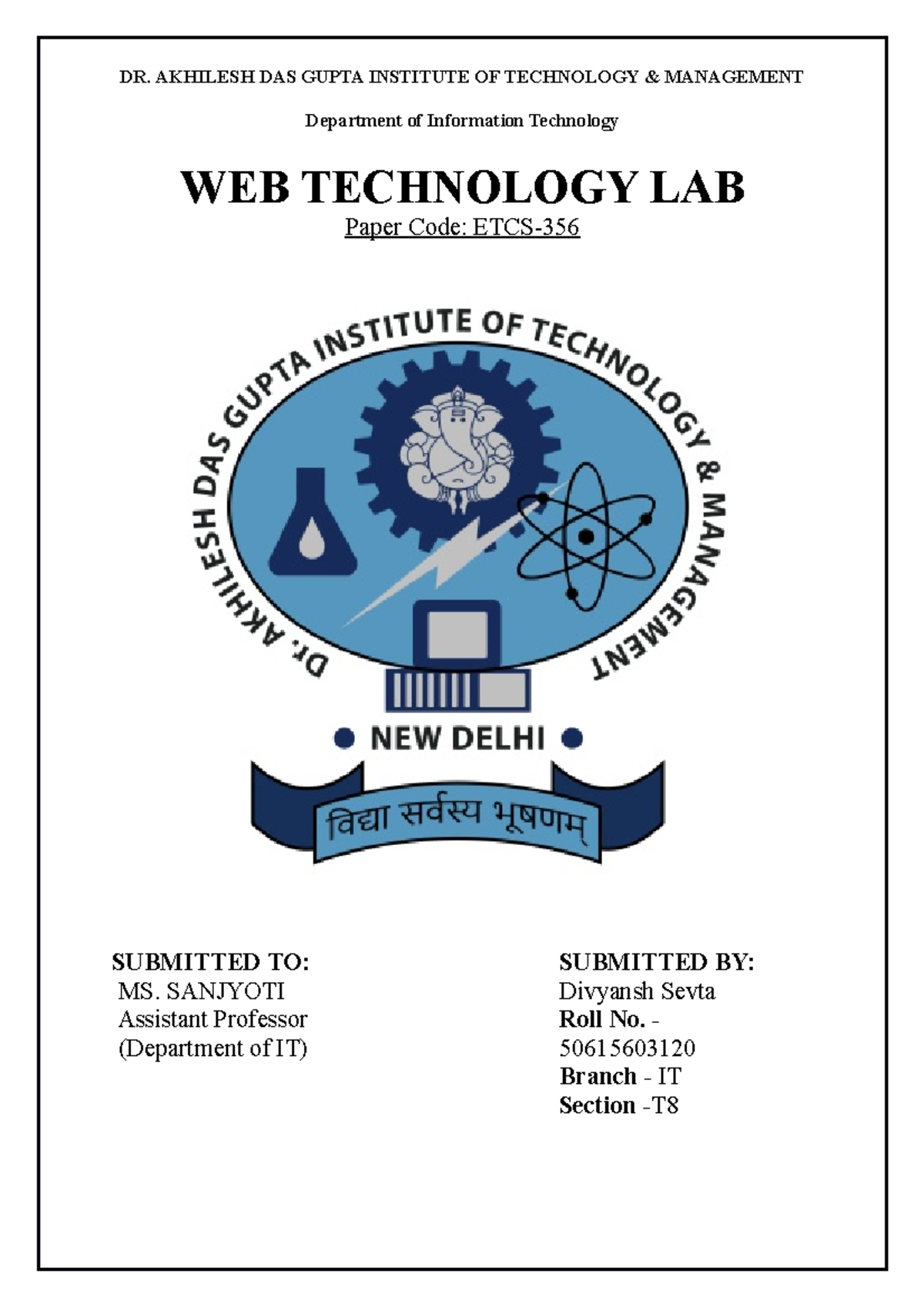 109 WE FILE - tutorial - ####### DR. AKHILESH DAS GUPTA INSTITUTE OF ...