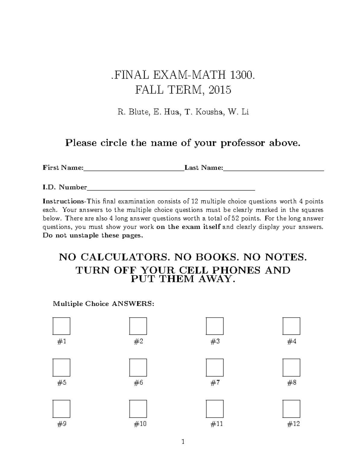 1300-Final-2015 - final - .FINAL EXAM-MATH 1300. FALL TERM, 2015 R ...