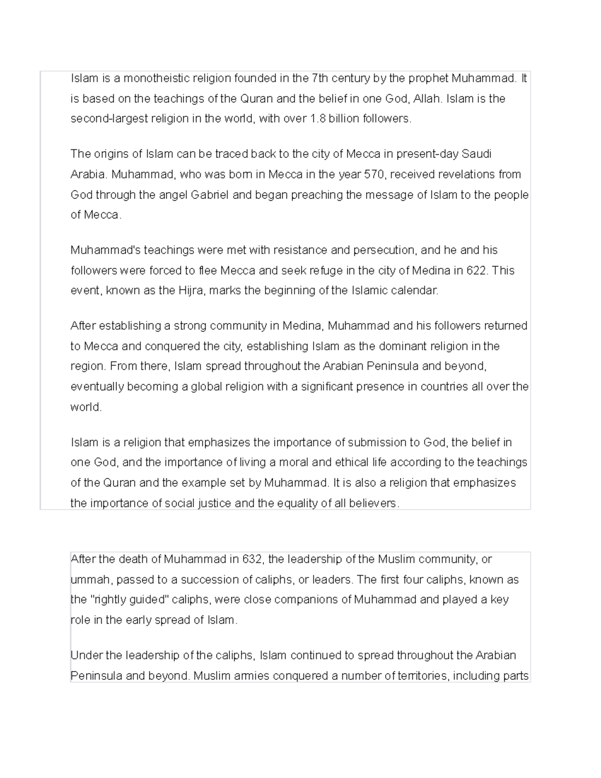 Summary Of islaams History - Islam is a monotheistic religion founded ...