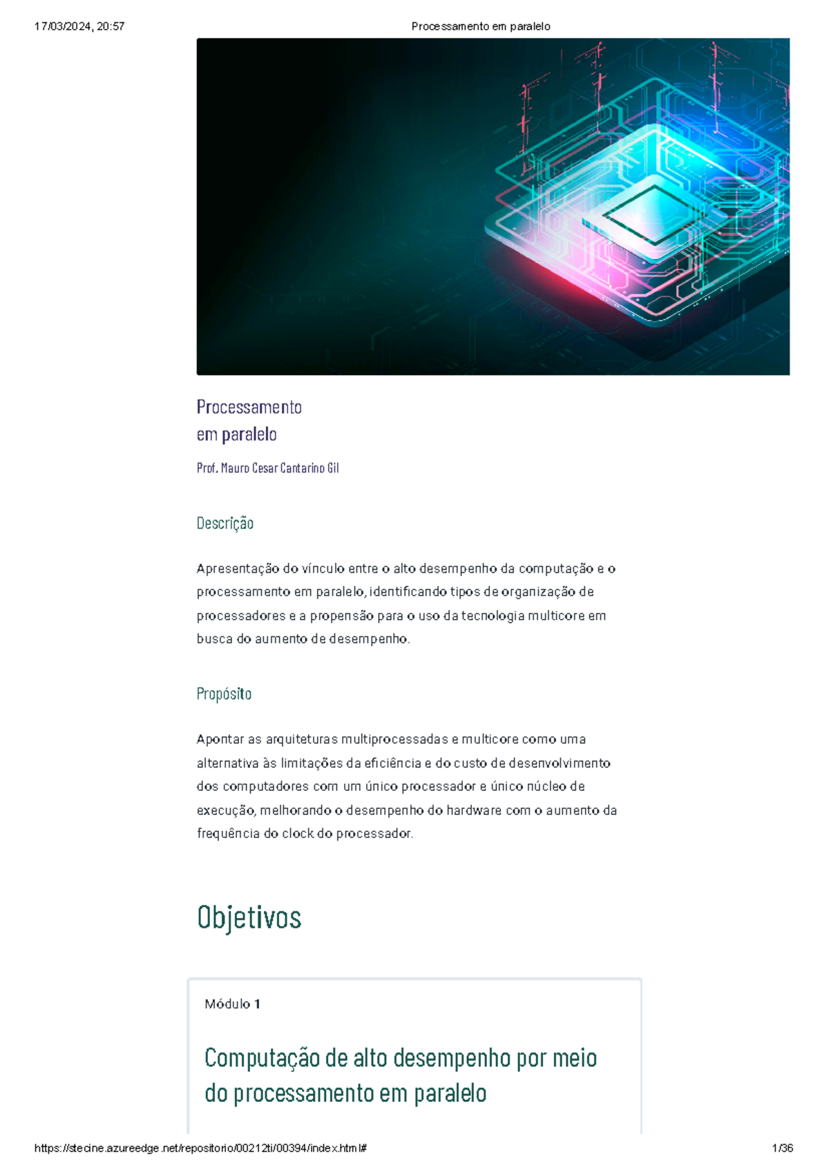 Processamento em paralelo - Processamento em paralelo ####### Prof ...