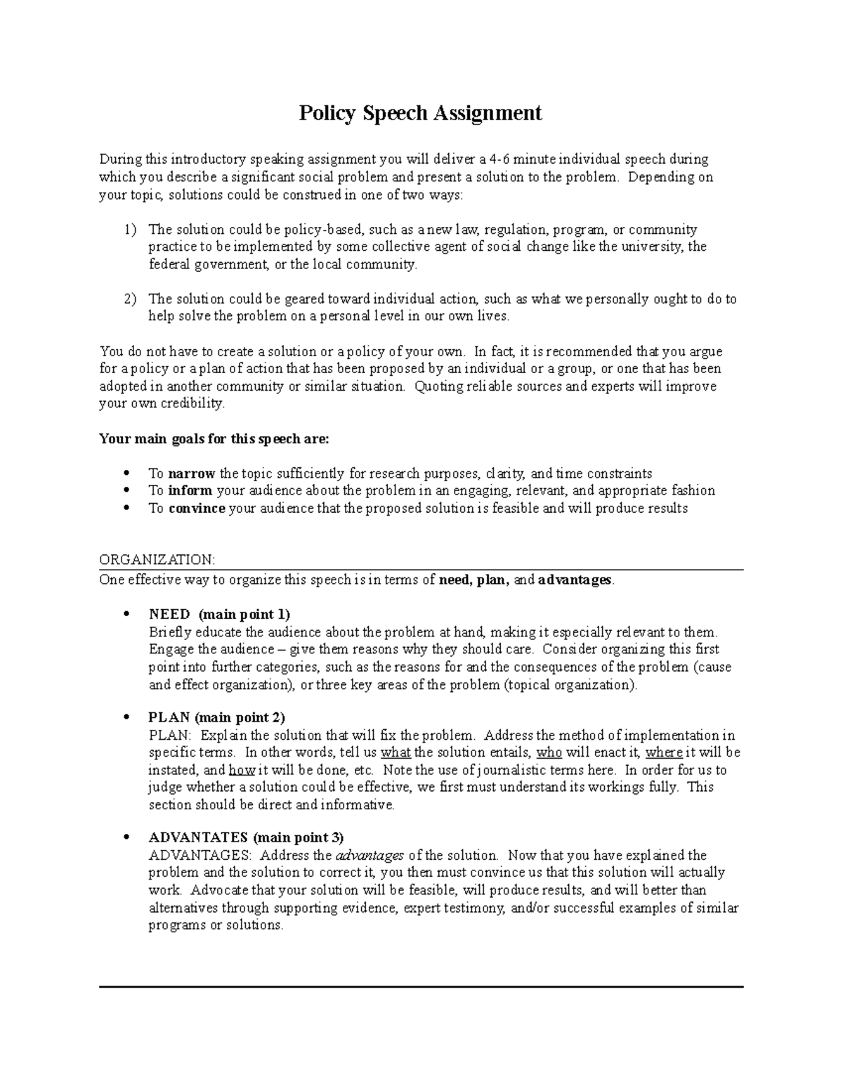 Policy Speech Assignment - Policy Speech Assignment During this ...