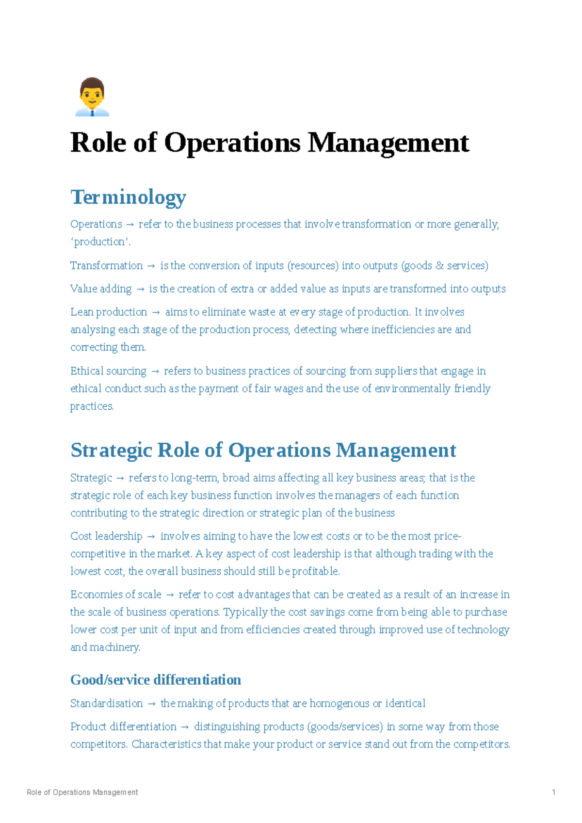 Business Studies HSC Role of Operations Management - Role of Operations ...