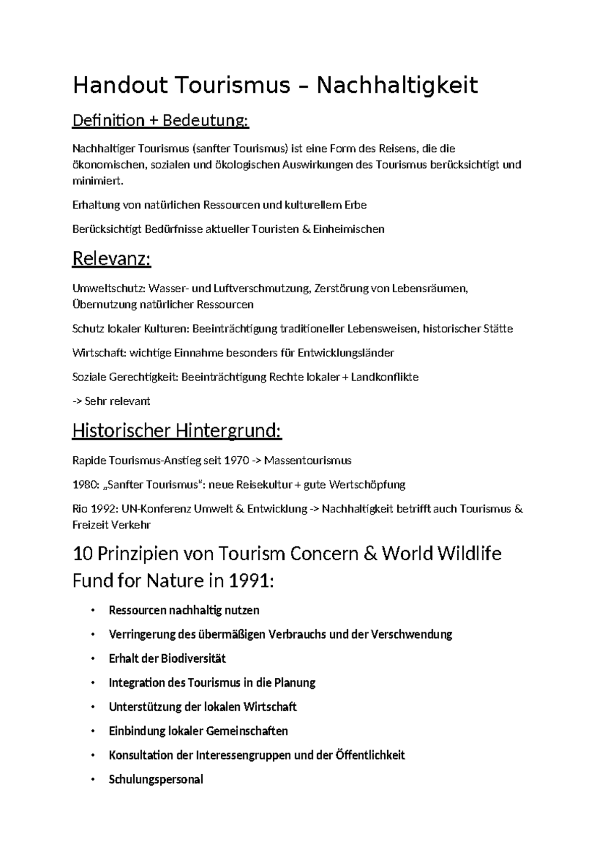Handout Tourismus-Nachhaltigkeit - Handout Tourismus – Nachhaltigkeit ...