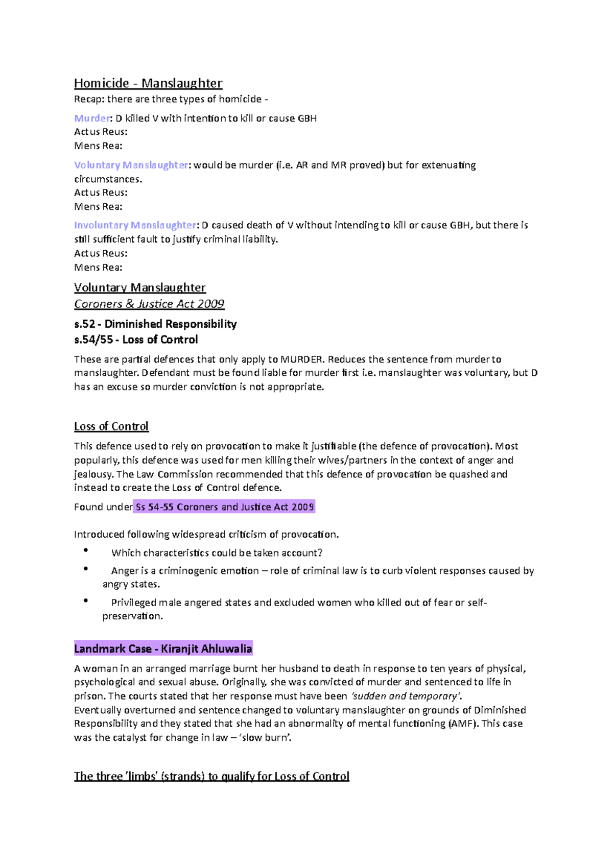 Homicide - Voluntary Manslaughter - Homicide - Manslaughter Recap ...