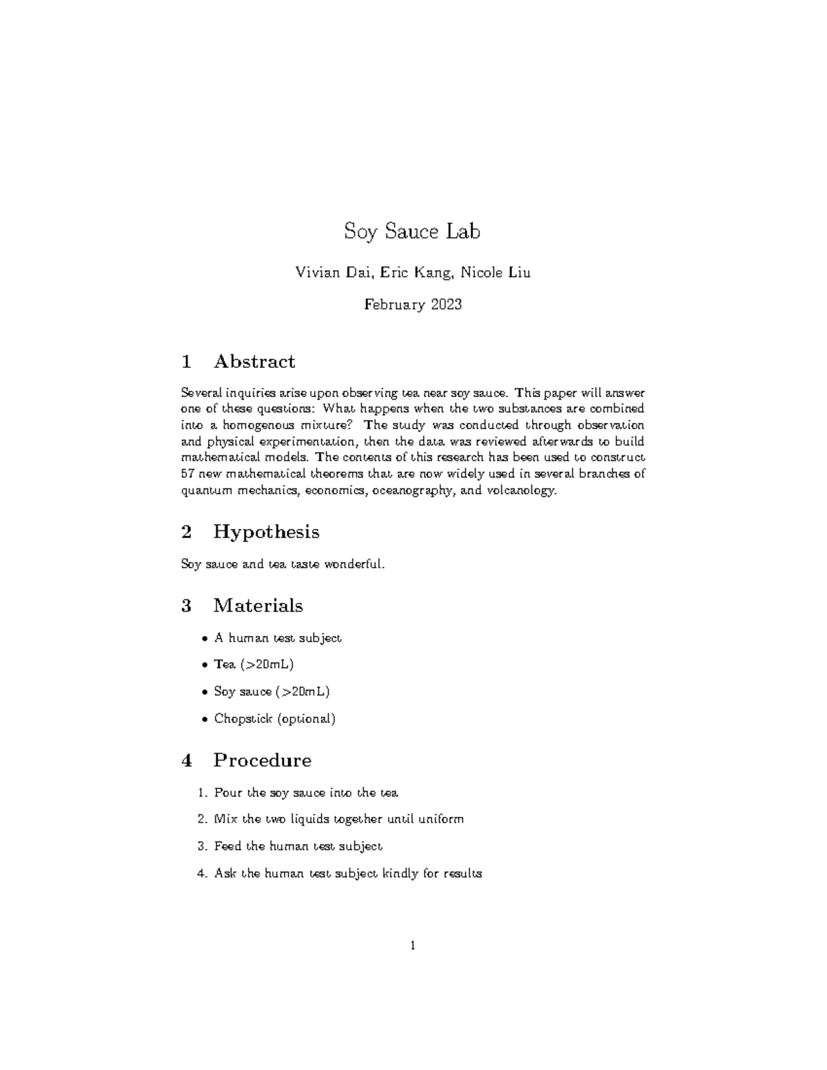Soy Sauce 2 - Soy Sauce Lab Vivian Dai, Eric Kang, Nicole Liu February 2023 1 Abstract Several ...