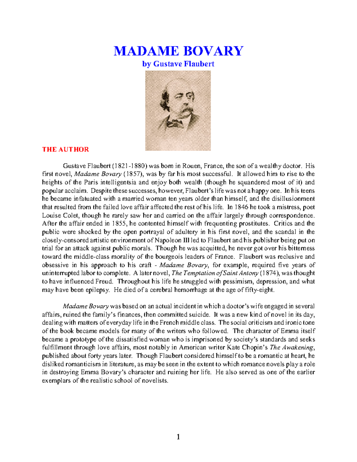 Madame-Bovary - Notes - MADAME BOVARY by Gustave Flaubert THE AUTHOR ...