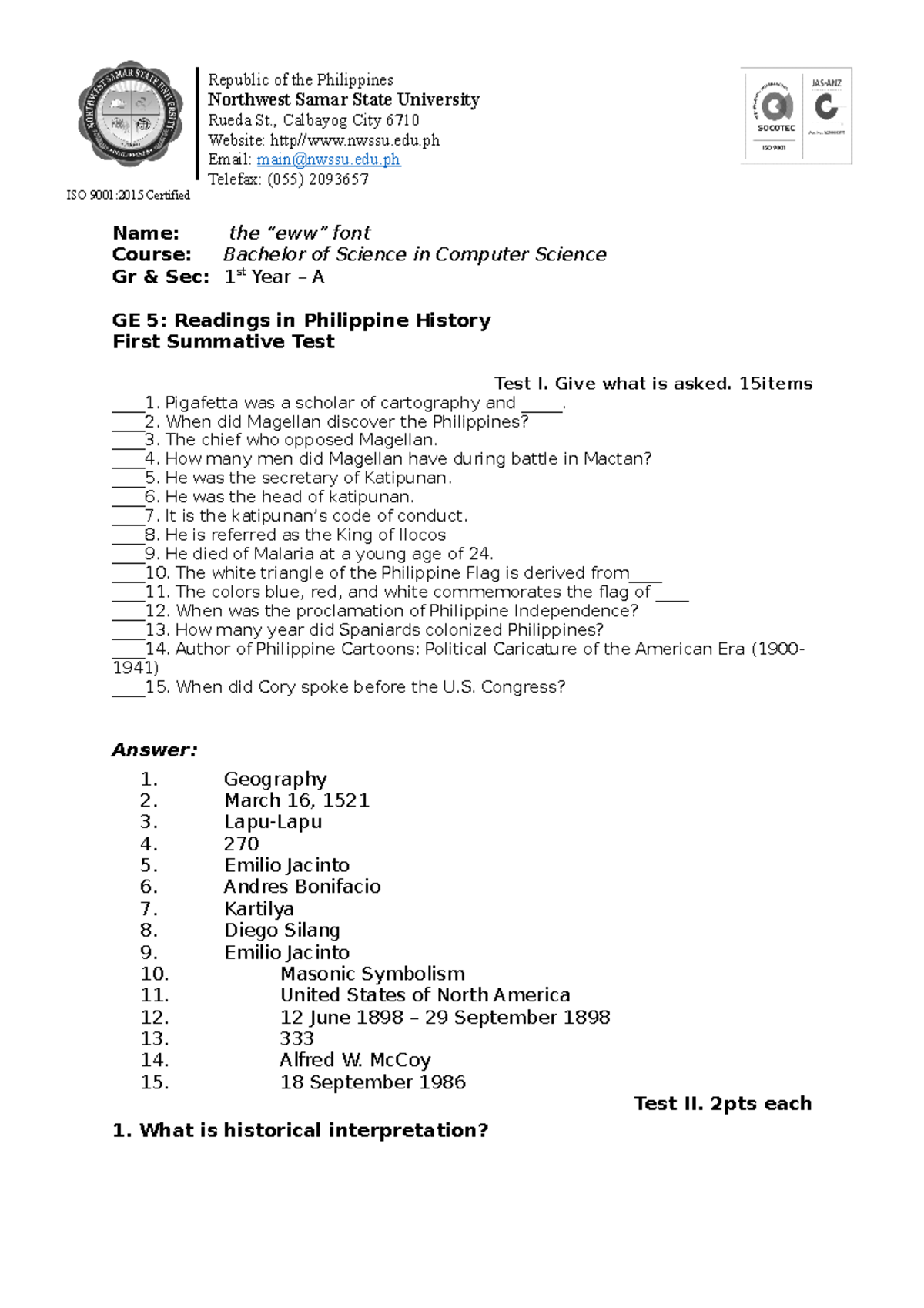 Summative Test - 1. What is historical interpretation? : Historical ...