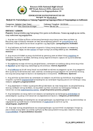 PE10 SLe M1 Quarter 2 - slem p.e 10 - Quarter 2 - Module 1: Afr 1: CO ...