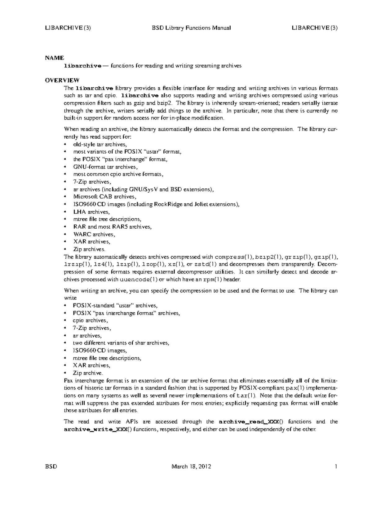 Libarchive - BSD Library Functions Manual - LIBARCHIVE (3) BSD Library ...