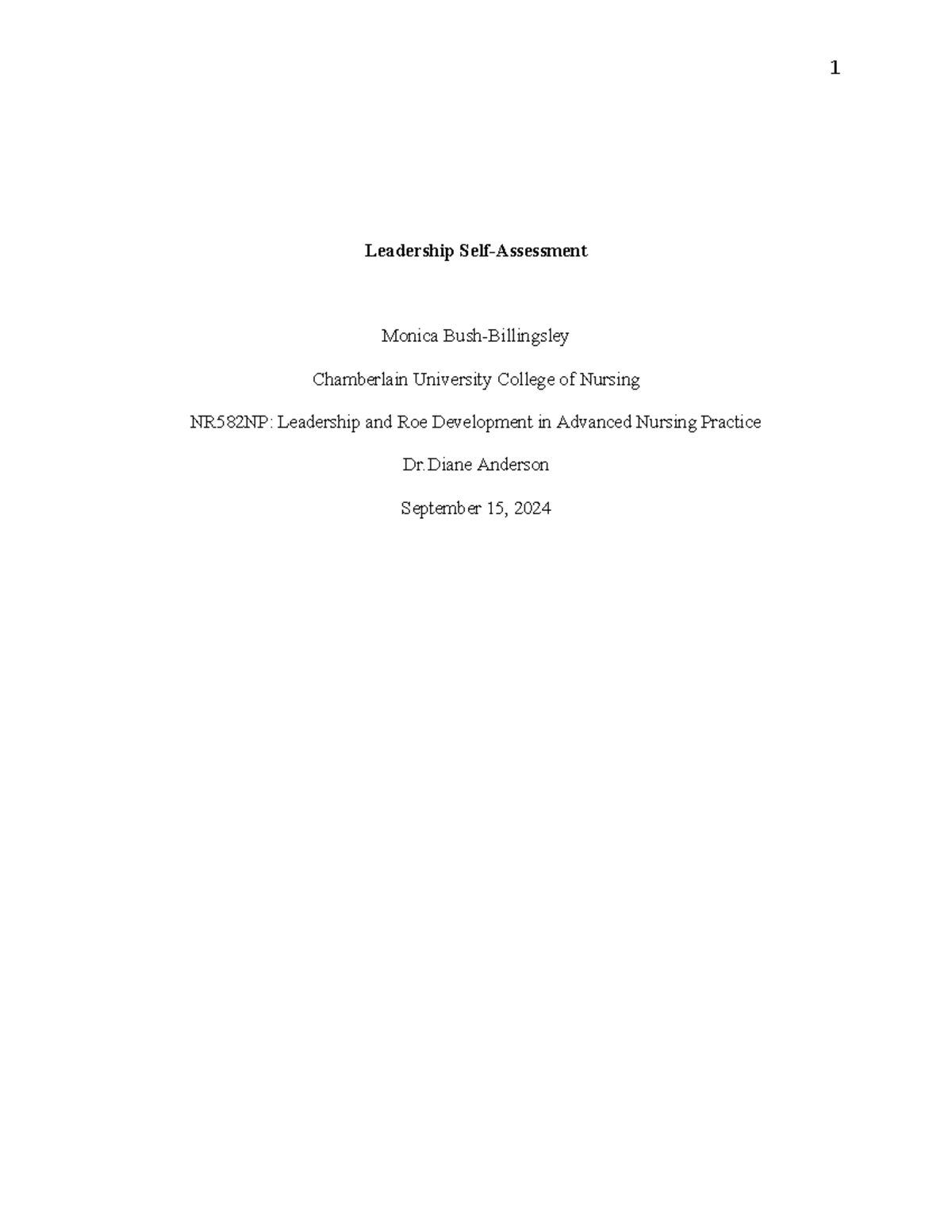 NR582NP Week 2 Leadership Self-Assessment Template - Leadership Self ...