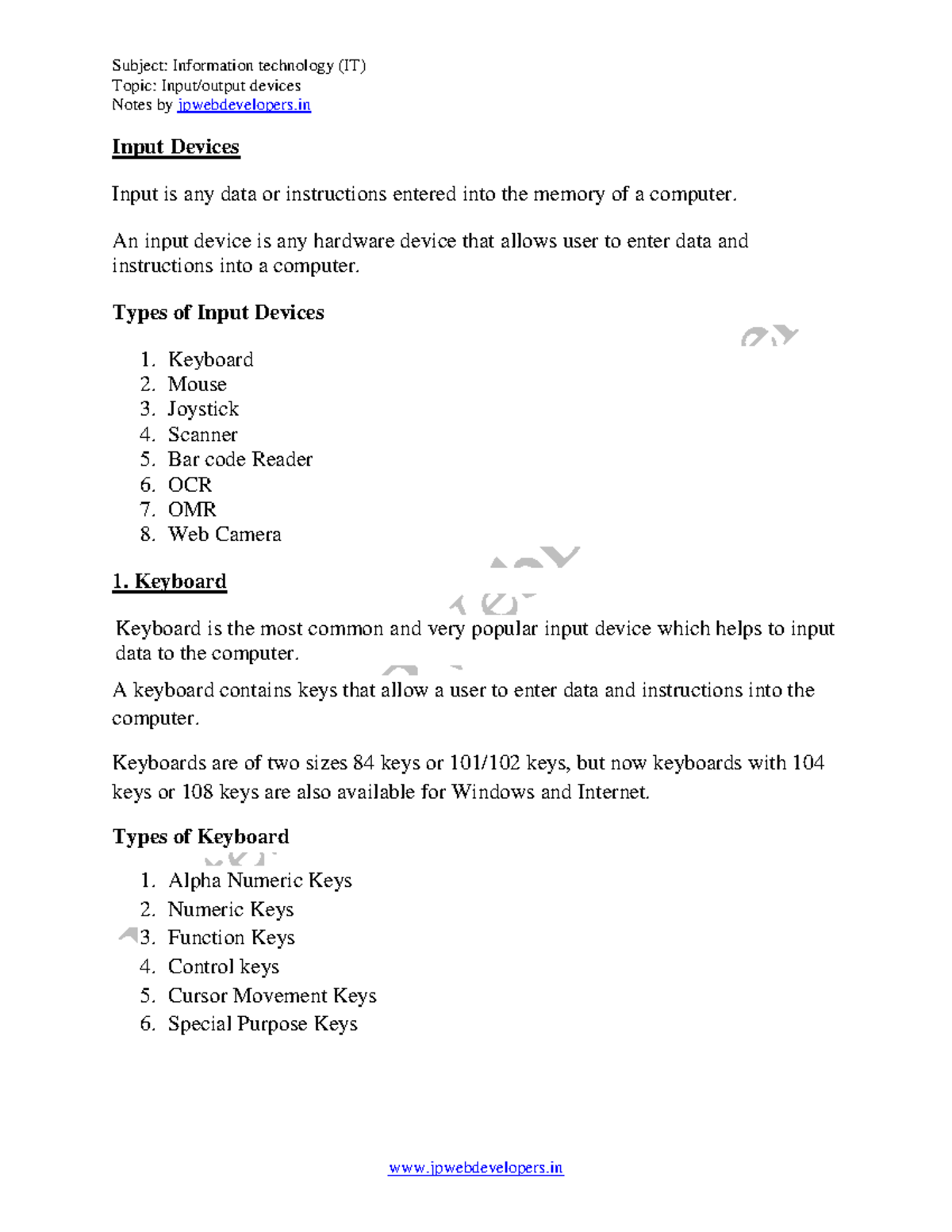 Types of devices - Yes - Topic: Input/output devices Notes by ...