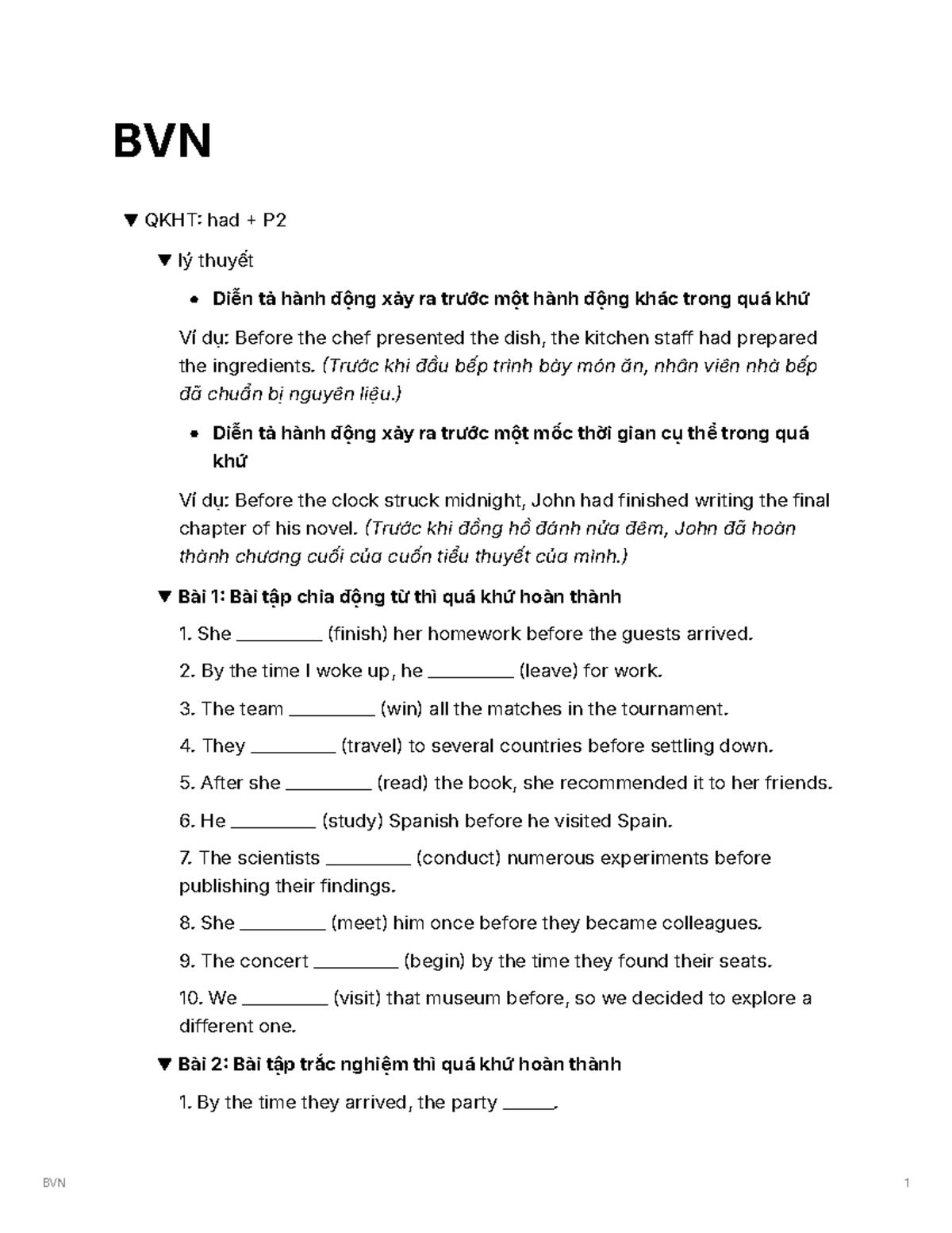 Bài tập các thì - Bài tập các thì - BVN QKHT had P lý thuyết Diễn tả ...