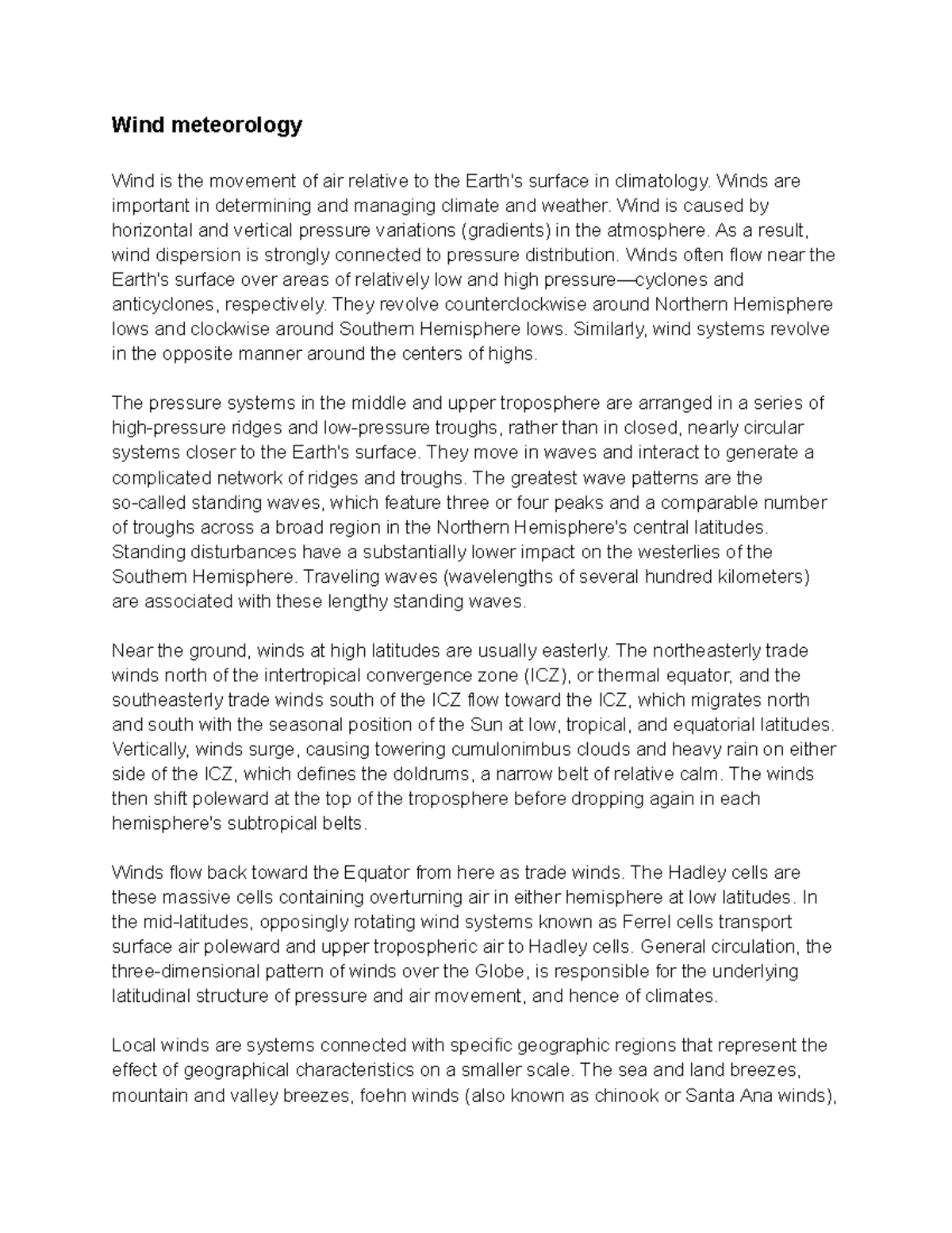 Wind and Winter - Wind meteorology Wind is the movement of air relative ...