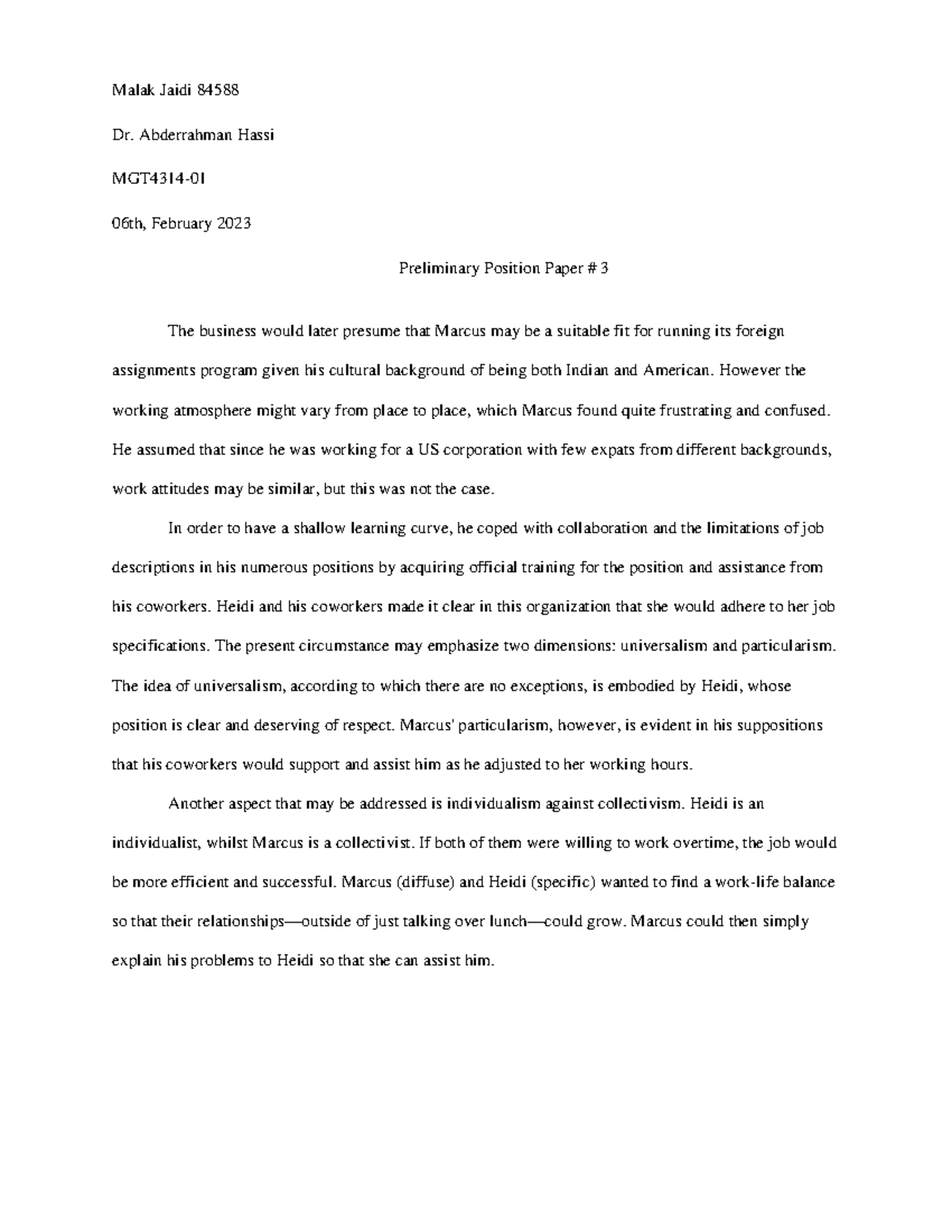 Preliminary Position Paper # 3 - Malak Jaidi 84588 Dr. Abderrahman ...
