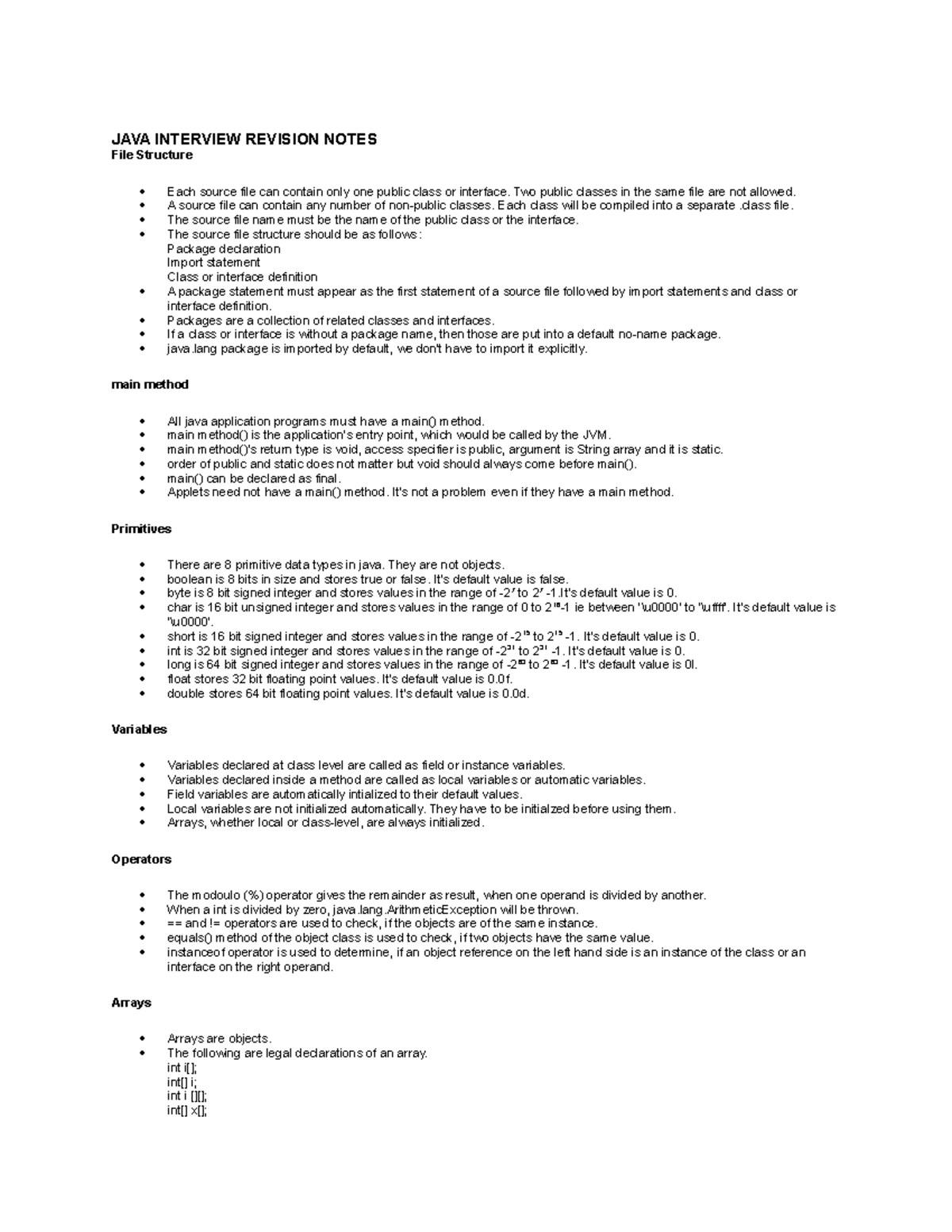 JAVA Interview Revision Notes - JAVA INTERVIEW REVISION NOTES File ...