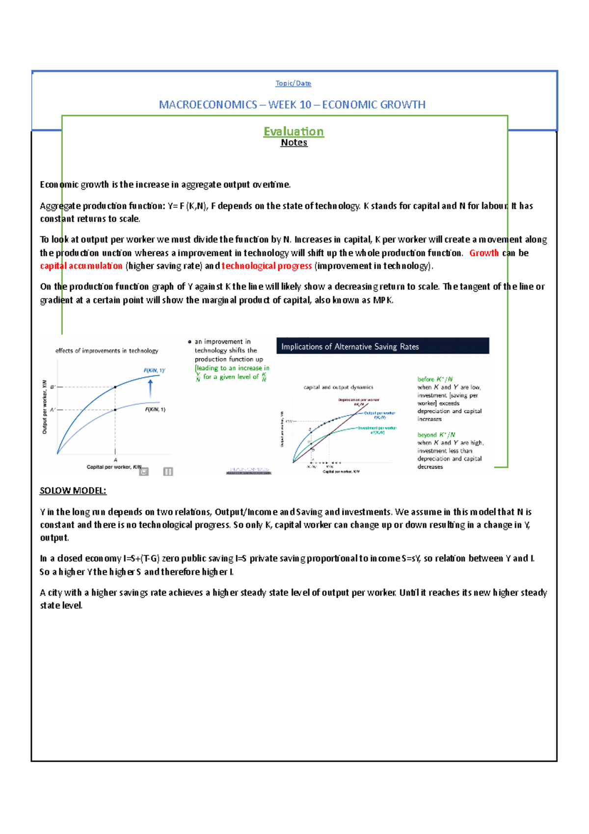 Week 10 Economic Growth - Topic/Date MACROECONOMICS – WEEK 10 ...
