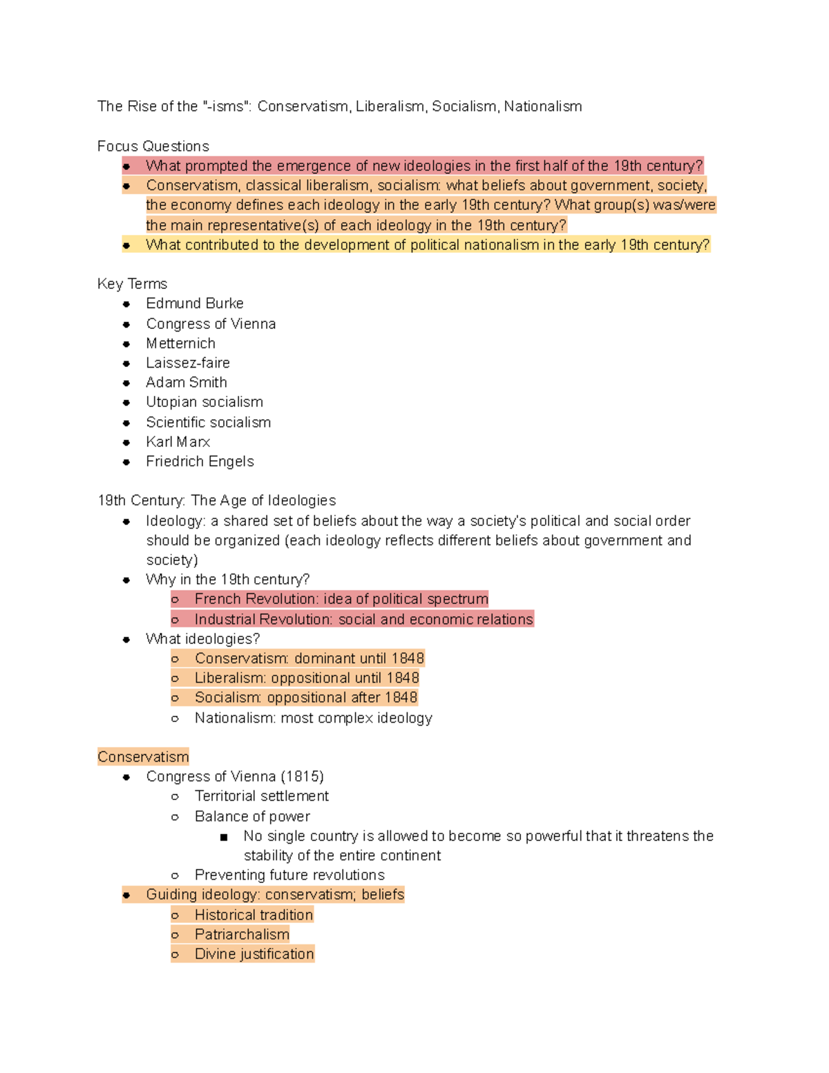 9 The Rise of the -isms Conservatism, Liberalism, Socialism ...