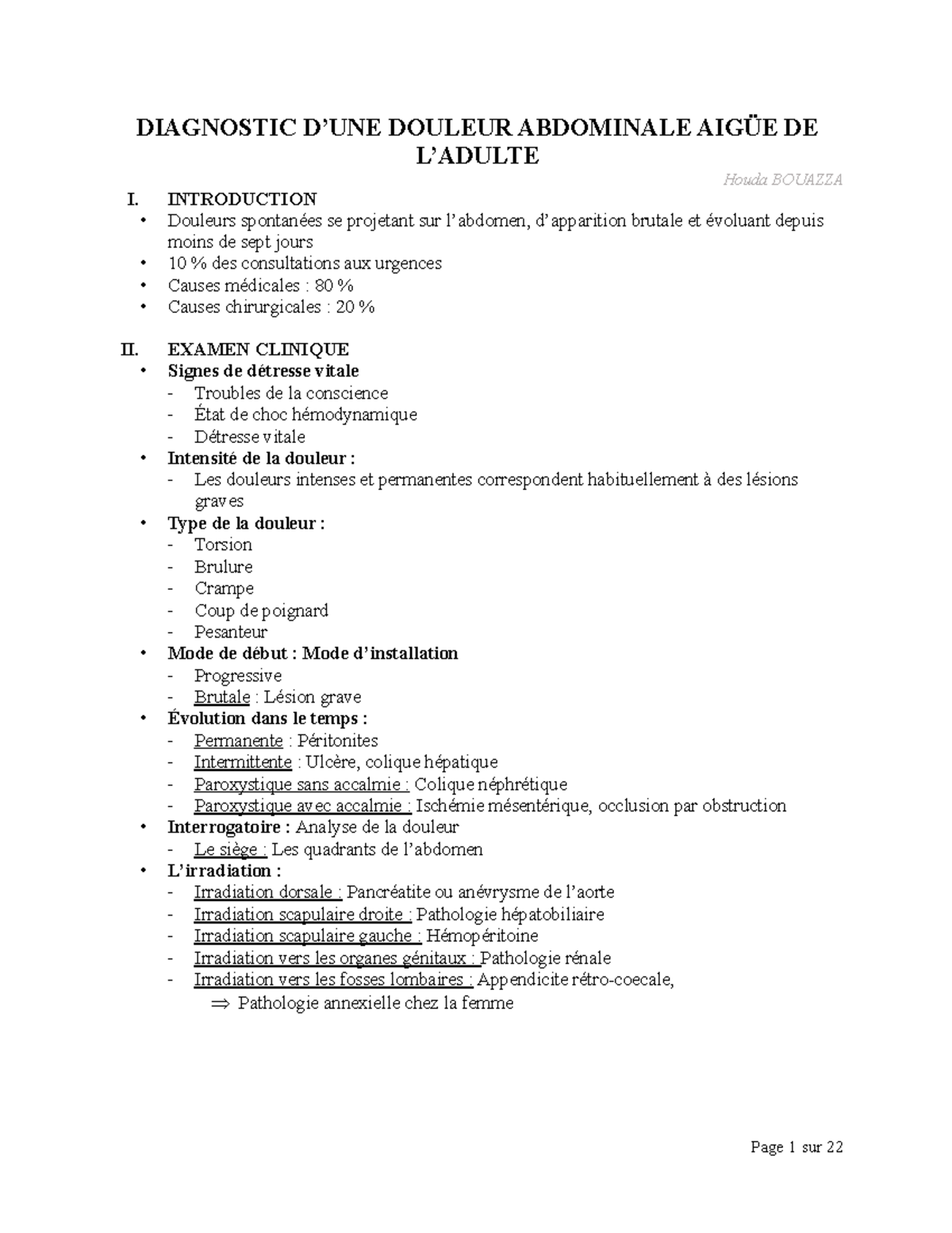 Semio digestive echerrab - DIAGNOSTIC D’UNE DOULEUR ABDOMINALE AIGÜE DE ...