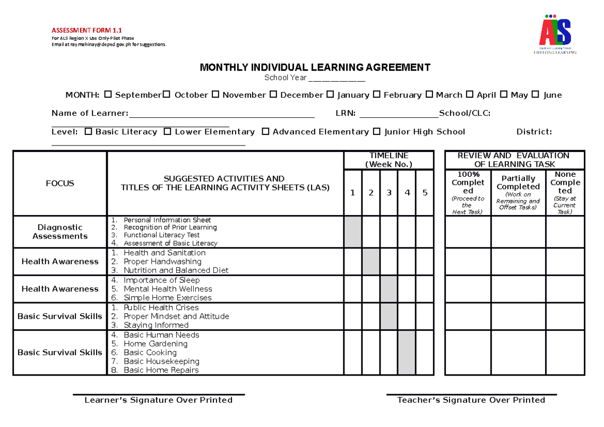Assessment Form 1.1 Oct - ASSESSMENT FORM 1. For ALS Region X Use Only ...