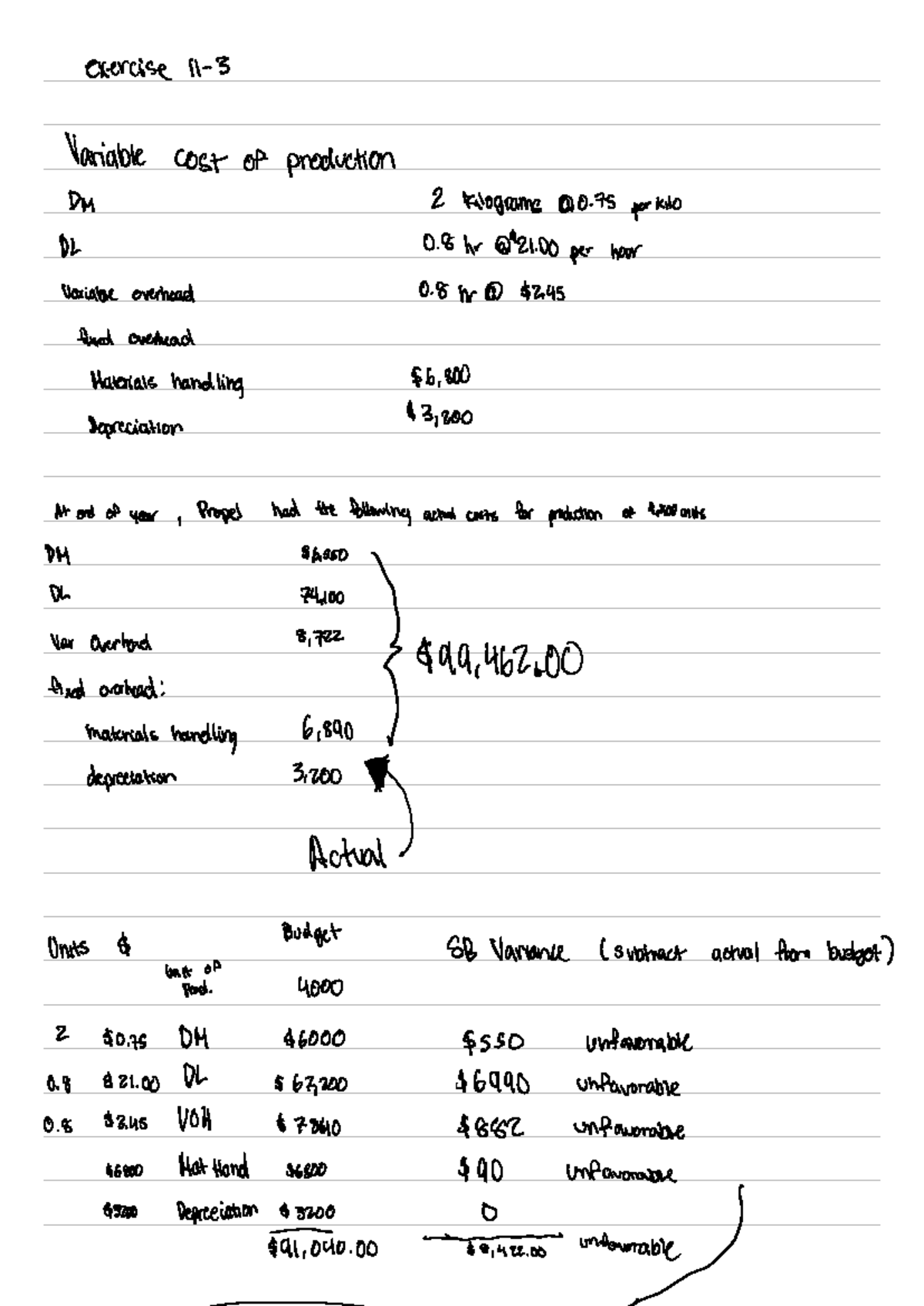Chapter 11 - exercise Variable cost OF production DM 2 kilograms per ...