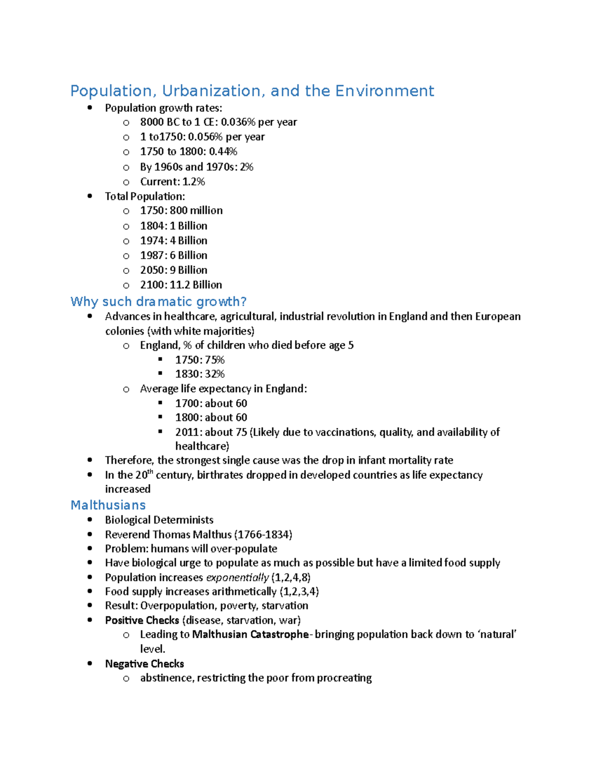 Lecture 11-Population, Urbanization, and the Environment - Population ...