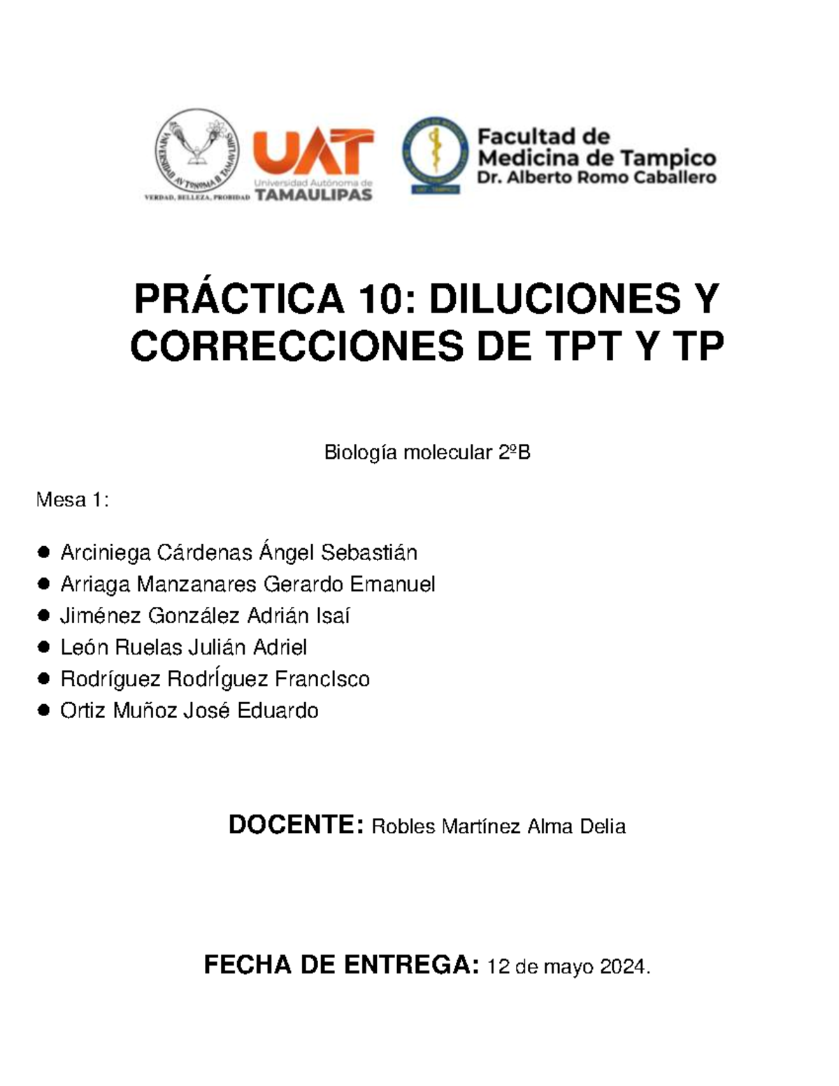 Práctica 10 Diluciones y correcciones de TP y TPT - PRÁCTICA 10 ...
