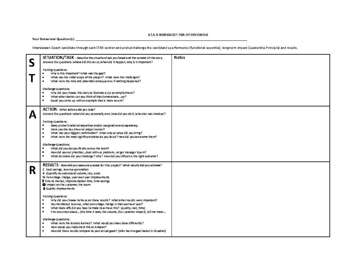 Star-worksheet - STAR - S.T.A WORKSHEET FOR INTERVIEWING Your ...