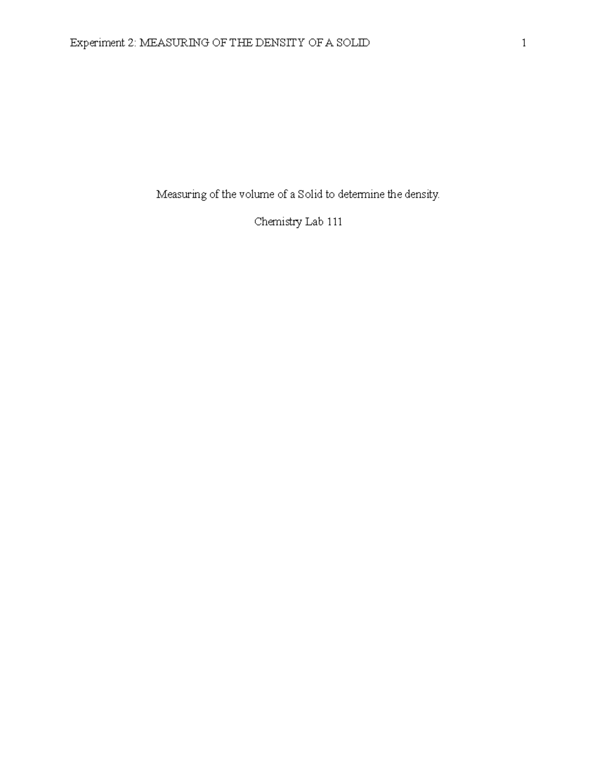 Measuring of the Density of a Solid- ST - Experiment 2: MEASURING OF ...